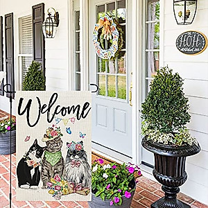 CROWNED BEAUTY Spring Cats Garden Flag Floral 12x18 Inch Double Sided for Outside Welcome Burlap Small Yard Holiday Decoration CF755-12
