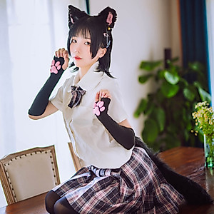 SIROLISA Cat Paw Gloves Mittens with Cat Ears Mask Cute Cat Paw Toe Beans Stockings Set for Women Girls Halloween Cat Cosplay