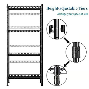 4-Shelf Adjustable Shelves Metal Storage Rack Adjustable Metal Storage Shelving Heavy Duty Storage Shelving (Black)