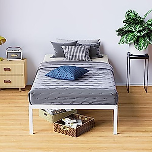 LUSIMO 14 Inch Twin Bed Frame with Storage Heavy Duty Tall Metal Platform Bed Frame with Steel Slats No Box Spring Needed Noise Free Anti Slip White