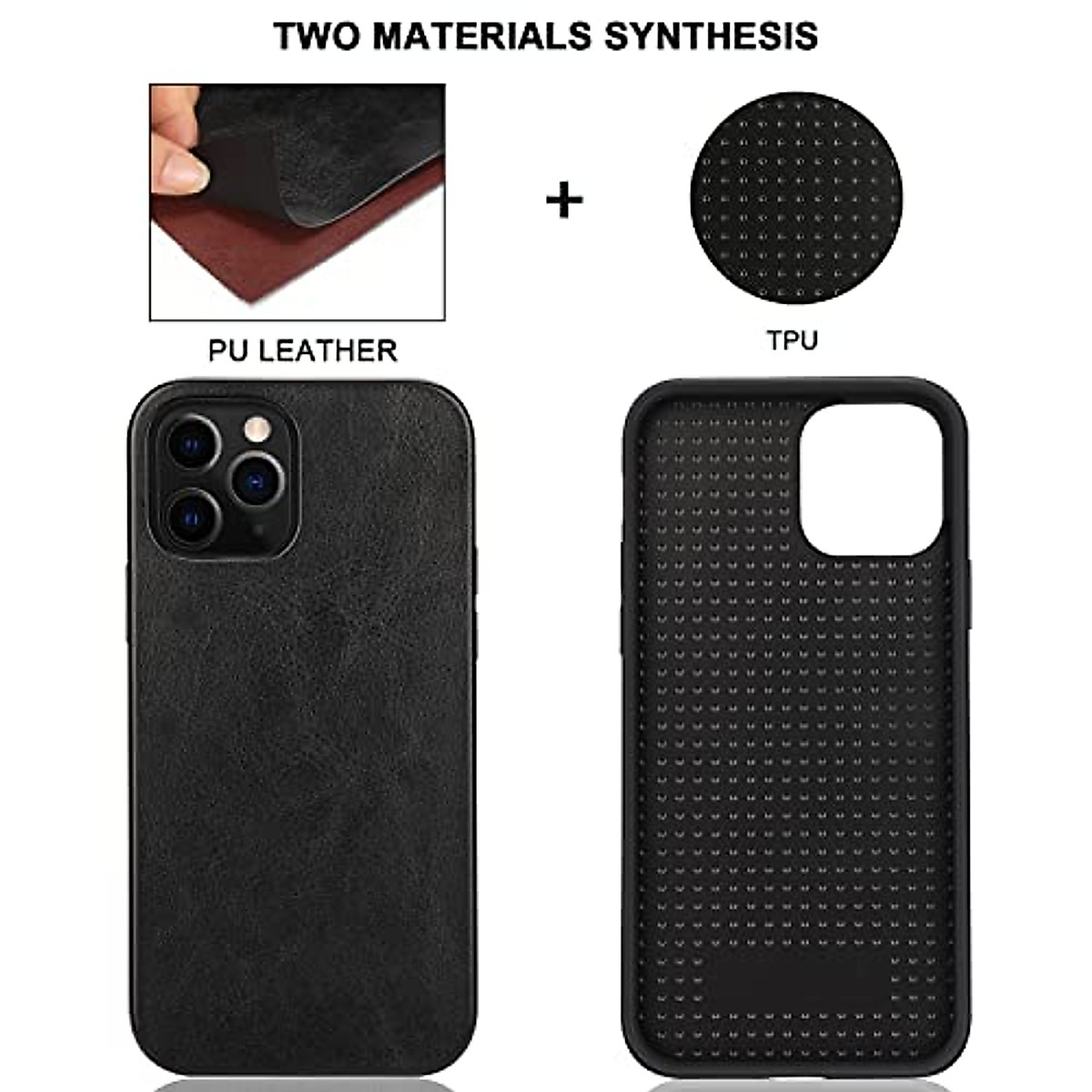 TENDLIN Compatible with iPhone 12 Case/iPhone 12 Pro Case Premium Leather TPU Hybrid Case (Black)