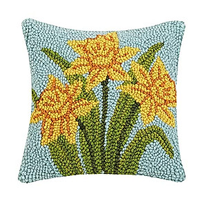 Peking Handicraft 30JES1593C10SQ Daffodil Hook Pillow, 10-inch Square, Wool and Cotton