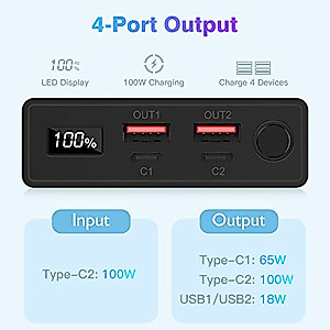 POIYTL Laptop Power Bank 100W USB C 20000mAh Portable Laptop Charger Super Fast Charging External Battery Pack for MacBook Dell XPS IPad iPhone 13/12 Pro Mini Samsung Switch