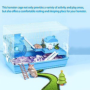 kathson Hamster Cages and Habitats Large Gerbil Cage with Accessories Hut Exercise Wheel Water Bottle Bowl Bathtub Small Animal Basic Cage for Syrian Hamster，3- Levels，22" L x 12.5" W x 14" H，Blue