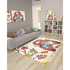 Thanksgiving Fall Large Rectangular Area Rugs 5' x 7' Living Room, Durable Non Slip Rug Carpet Floor Mat for Bedroom Bedside Outdoor Farmhouse Red Truck Pumpkin Leaves Autumn