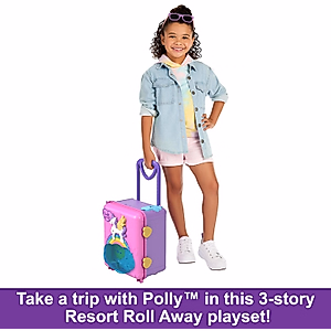 Polly Pocket Pollyville Playset, Resort Rollaway Suitcase, Large Travel Toy with 4 Dolls, Car, 25+ Accessories & Storage