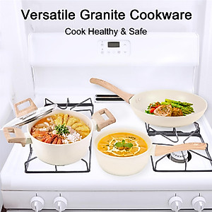 M MELENTA Granite Pots and Pans Set Ultra Nonstick, 11 Piece Die-Cast Cookware Sets with Frying Pan, Sauce Pan, Stockpot, Stay Cool Handle & Kitchen Utensils, Gas/Induction Compatible, 100% PFOA Free