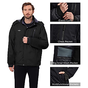 wantdo Men's Winter Hooded Ski Jacket Coat Waterproof Snowboard Jacket Black XL