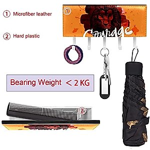 Lion Mail Holder Organizer and Key Hooks PU Front, Self Adhesive Key Rack with 5 Hooks Perfect for Entryway, Hallway，Bathroom ，Kitchen