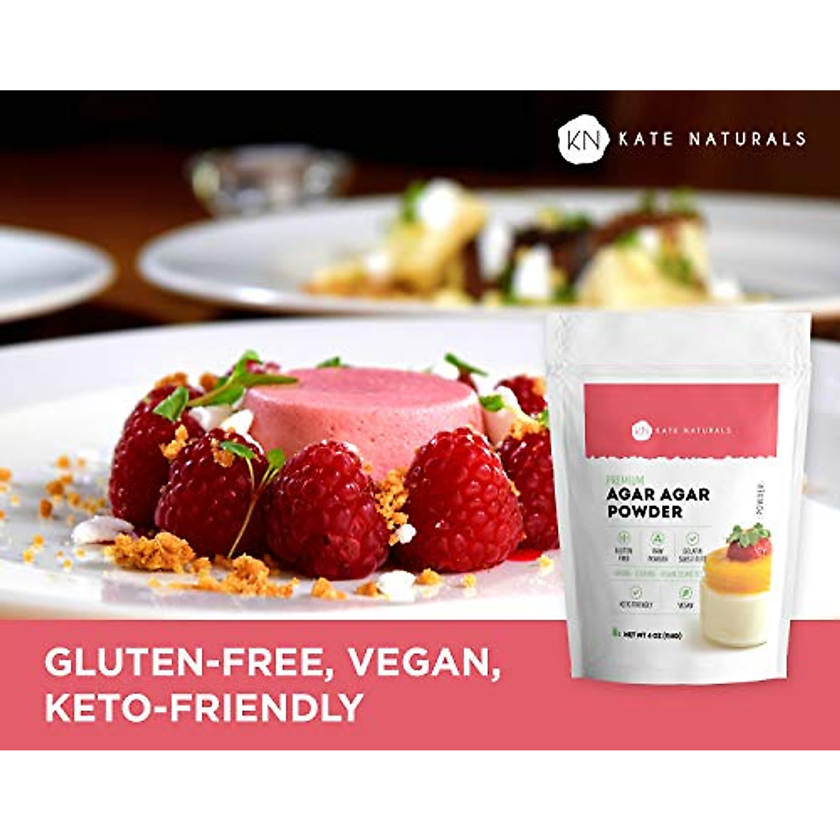 Kate Naturals Agar Agar Powder for Vegans, Baking, and Petri Dishes (4oz). Substitute Unflavored Gelatin Powder & Thickener for Vegan Jello & Gelatin Sheets. Keto-Friendly, Non-GMO & Gluten Free