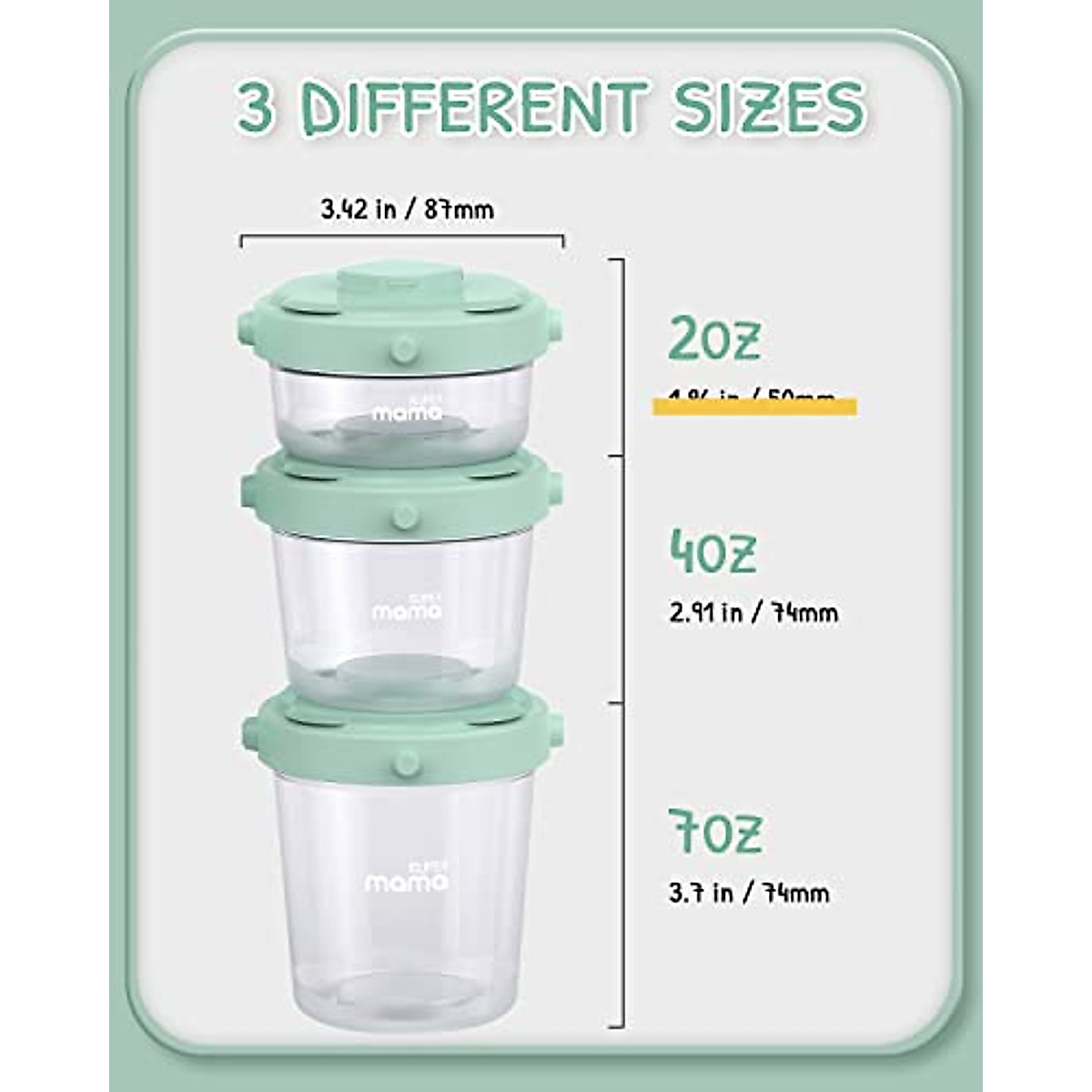 SUPERMAMA Stackable Baby Food Containers 12 Set(2/4/7oz), Baby Food Storage Containers with Airtight Lids, Baby Food Jars Freezer Safe, Easy to Store & Keep Fresh, Microwave Safe, BPA Free, Green