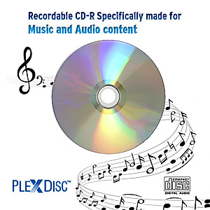 PlexDisc 52x Digital Audio Music CD-R Disc 80min 700MB Shiny Silver - 100 PK Cake Box (FFP), 100 Discs