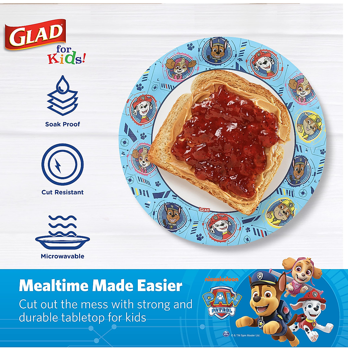 Glad for Kids Paw Patrol Paper Plates , Disposable Paw Patrol Plates for Kids , Heavy Duty Soak Proof Microwavable Paper Plates, Core Pups Blue 7 Inch Round Plates 20ct , Paw Patrol Birthday