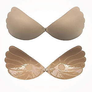 Women Bra,JFLYOU Ladies Ventilation Invisible Bras Fashion Close The Invisible Paste Stealth Bra(Khaki,C)