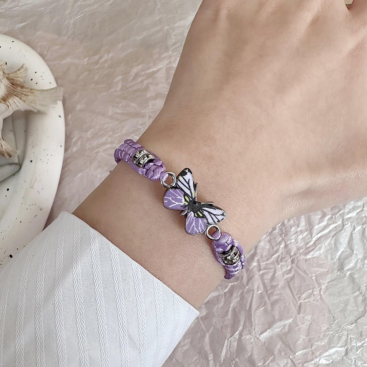 Meztole Always Believe in Yourself Butterfly Bracelet Adjustable String Butterfly Charm Purple Bracelets for Women,Hand Woven Lucky Bracelet Butterfly Jewelry Friendship Bracelet for Women (Purple)