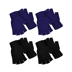 SATINIOR 4 Pairs Winter Half Finger Gloves Knitted Fingerless Mittens Warm Stretchy Gloves for Men and Women (Black, Navy)