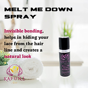 Kafune Amor Hair Melt Me Down Lace Melting Holding Spray - Glueless Wig Install, 1-5 Day Hold, Safe for HD/Swiss Lace Wig, No Flake/Residue, Quick Dry, Ideal for Daily Wearers Substitute for lace glue