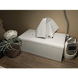 Cq acrylic Rectangular PU Leather Tissue Box Cover Holder,Modern Square Facial Tissue Holder Case Dispenser for Home and Car Decoration,Off White
