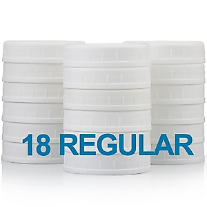 [18 Pack] Plastic REGULAR Mouth Mason Jar Lids for Ball, Kerr and More - White Plastic Storage Caps for Mason/Canning Jars