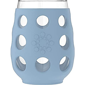 Lifefactory Wine Glass with Protective Silicone Sleeve, 4 Count (Pack of 1), Carbon, Optic White, Periwinkle, Wisteria