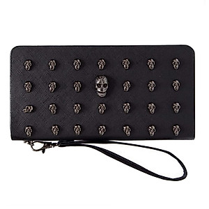 DownUpdown Skull Wallets for Women Wristlet Purses Clutch Black Zipper Purse Faux Leather Punk Gothic Cool Long Wallet Men