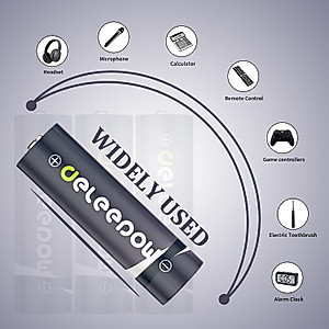 Deleepow Rechargeable AA Lithium Batteries 1.5V 3400mWh AA Rechargeable Batteries 1500 Cycle with LCD Charger