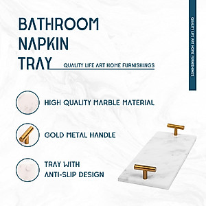 GENMOUS Marble Guest Towel Holder Tray for Bathroom Counter Storage, Gold Napkin Holder for Kitchen Paper Disposable Hand Towel Holder, White Bathroom Vanity Tray For Dresser Jewelry Perfume Organizer