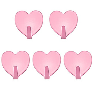 Lind Kitchen 5PCS 40x45mm Stainless Steel Heart-Shaped Hook Heart Shaped Multifunctional Self Adhesive Door Hook Coat Hooks Wall Mounted Coat Rack Closet Hooks, Nordic Pink