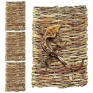 Meric Leopard & Crested Gecko Grass Mat, 4 Pack, Straw Bedding Floor Mat for Nesting Cage, Glass Tank Background Décor, Use as Peg Board in Tank or Cage to Hang Air Plants, Java Fern, Bird Toys