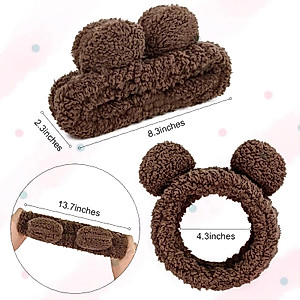 CNSSKJ Spa Headband for Women Girls Cute Bear Ears Hair Bands Puffy Bear Ears Elastic Headband Face Washing Makeup Non-slip Headband (Brown)