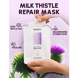 BANOBAGI Milk Thistle Repair Mask | Face Moisturizer Korean Face Mask Skin Care Sheet | Hydrating Face Masks Skincare Copper Tripeptide & Burdock Root Extract (Pack of 10 sheets, 1.01fl oz)