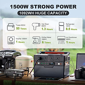 ALLPOWERS S1500 Portable Power Station 1500W (Peak 3000W), 1092Wh Solar Generator with 4 AC Outlets, PD 100W USB-C, 0-100% In 3 Hrs, Emergency Power Supply for Home Outdoor Camping RV CPAP