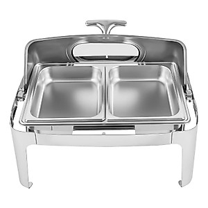 Roll Top Chafing Dish Buffet Set 9L/9.54Qt Stainless Steel Buffet Chafing Server Set Rectangular Buffet Chafer and Food Warmer for Catering Event Parties,25.2 * 18.11 * 17.32in (with Visible Window)