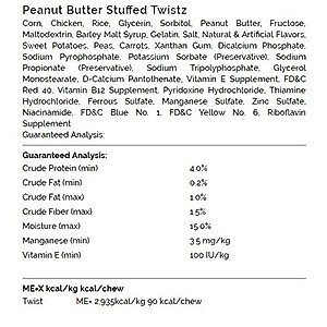 SmartBones Stuffed Twistz with Peanut Butter, Rawhide-Free Chews for Dogs Stuffed with Pork Flavor, 6 Twistz