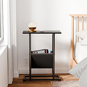 LAKEMID Narrow Side Table Set of 2, Skinny End Table with Magazine Holder, Thin Bedside Table for Small Spaces Living Room, Small Nightstands Bedroom, Black