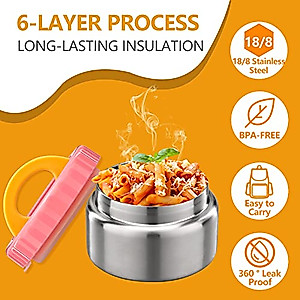 PIQUEBAR 8 Ounce Kids Thermo For Hot Food Vacuum Soup Thermo Insulted Food Jar, Lunch Container for School, Travel, Stainless Steel (8oz Pink)