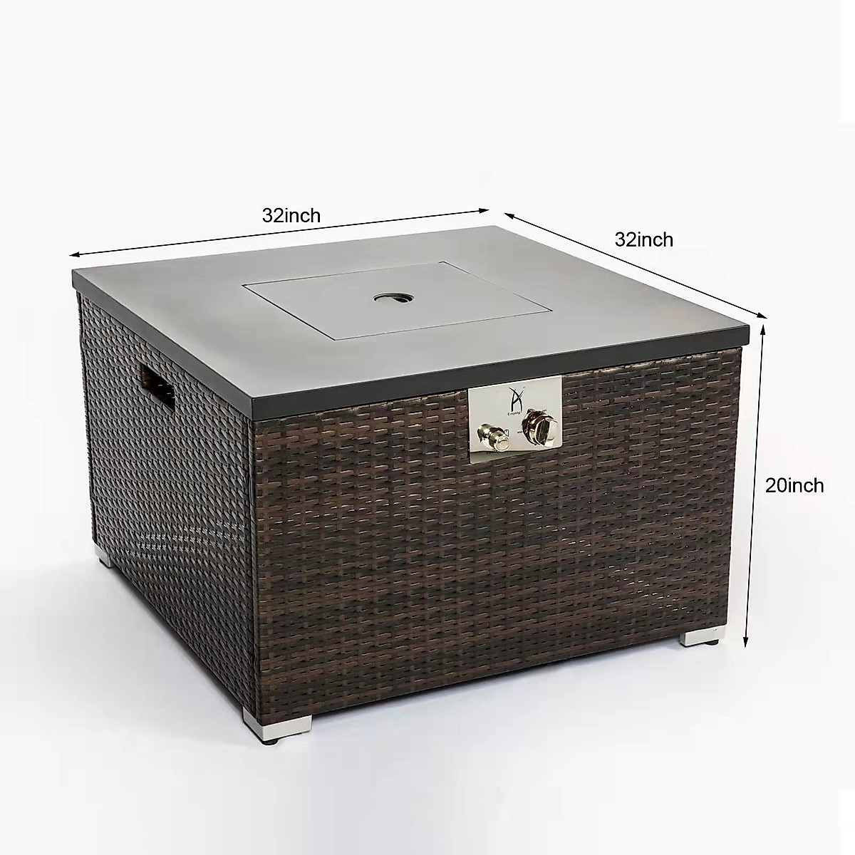 28in Gas Fire Pit Table, 40,000 BTU Outdoor Wicker Patio Propane Firepit w/Faux Wood Tabletop, Clear Glass Rocks, Cover, Hideaway Tank Holder, Lid 9（ Brown）