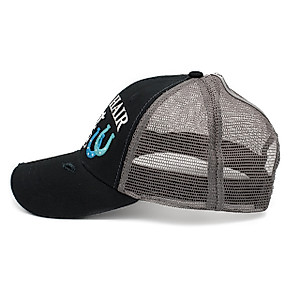 Lifecraft Barn Hair Dont Care Embroidered Distressed Womens Ponytail Trucker Hat Blue