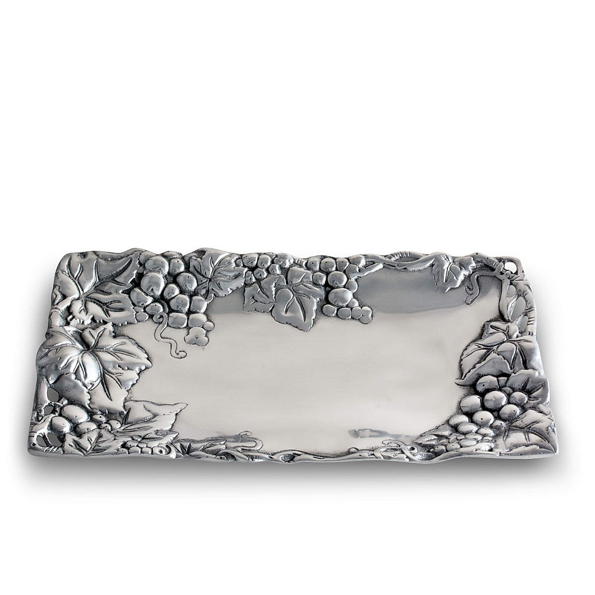 Arthur Court Metal Bread Serving Tray Grape Pattern Sand Casted in Aluminum with Artisan Quality Hand Polished Design Tarnish-Free 6 inch x 12 inch