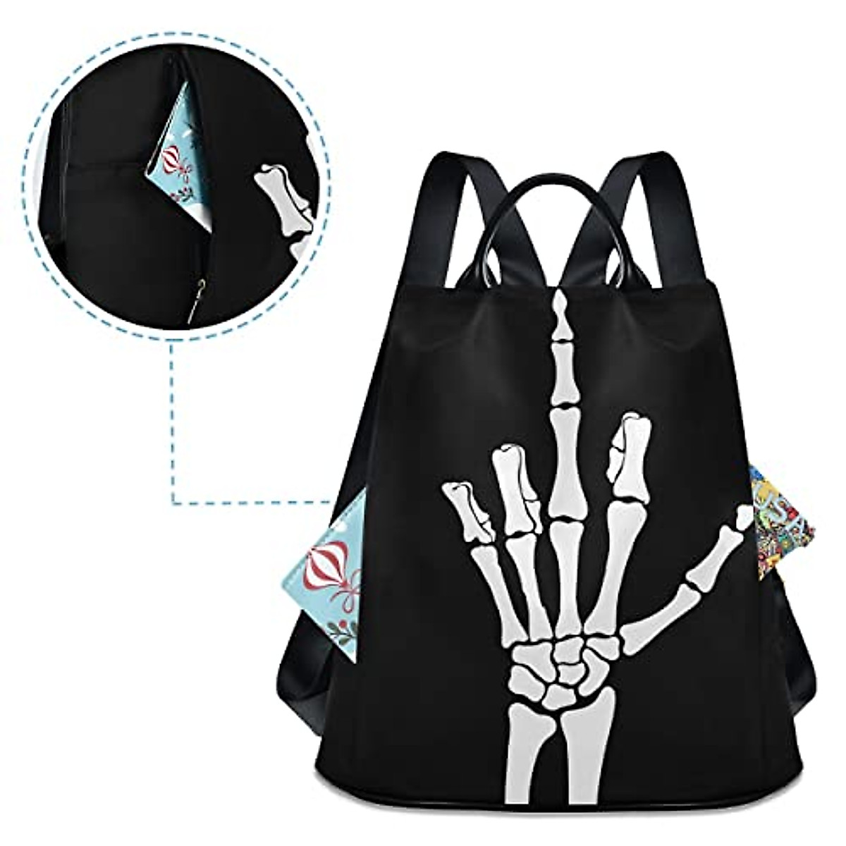 Glaphy Skull Finger Funny Backpack Purse for Women, Anti Theft Backpack Shoulder Bag, Fashion Casual Lightweight Ladies Backpack