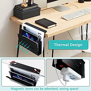 Everkeen Desk Side Storage, 2 Tier Hanging Desk Organizer, No Drill Under Desk Storage,Laptop Holder, Document Shelf, for Office or Home, Black