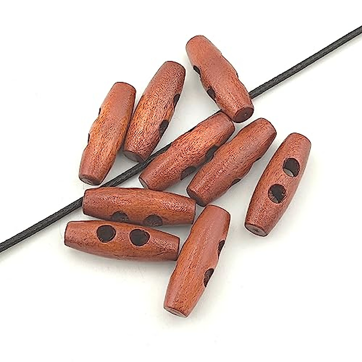 YOOGCORETT 50pcs Brown Toggle Wood Buttons 2 Hole Scrapbooking Sewing Buttons DIY Craft Accessory 30 x 10mm