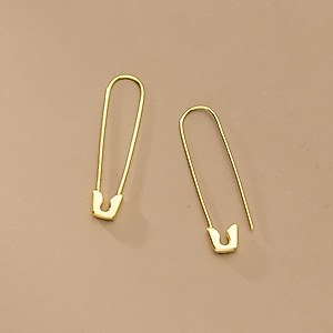 Big Safety Pin Cartilage for Women Girls S925 Sterling Silver with 14K Gold Plated Minimalist Hoop Earrings Personalized Dangle Drop 37mm