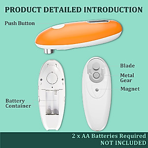 Homelet Electric Can Opener Smooth Edge Safe One Touch Labor Saving Heavy Duty Stainless Steel Automatic Can Opener For Seniors/Arthritics/Women/Kid Kitchen Camping Bottle Opener