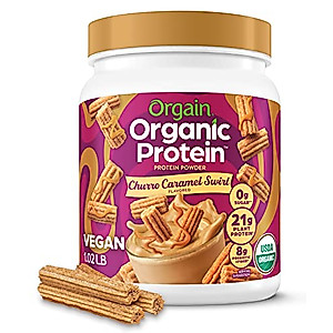 Orgain Organic Vegan Protein Powder, Churro Caramel Swirl - 21g Plant Based Protein, Gluten Free, Dairy Free, Lactose Free, Soy Free, No Sugar Added, Kosher, For Smoothies & Shakes - 1.02lb