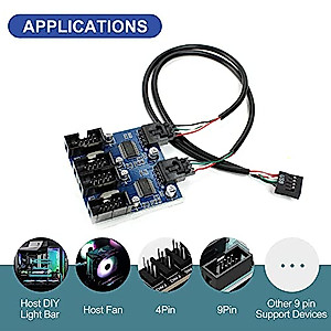 Nest Warehouse 9Pin USB Header Splitter Male 1 to 4 Female Extension USB 2.0 Motherboard USB 2.0 Adapter, Converter MB USB Adapter 9Pin Internal USB Hub Port Multiplier