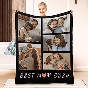 Best Mom Ever Customized Blanket Picture Blanket with Photo Throw Personalized Blankets for Adults Mom Grandma Wife Dad Husband Family Sisters Besties on Mother's Day Birthday Anniversary Christmas