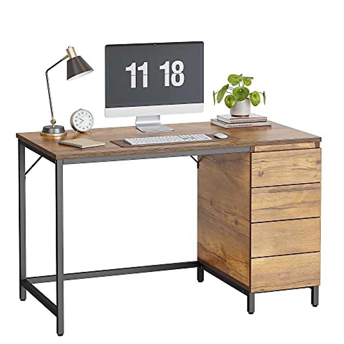 CubiCubi Computer Desk with 4 Drawers, 47 Inch Home Office Desk with Storage, Modern Study Writing Desk for Bedroom,Fir