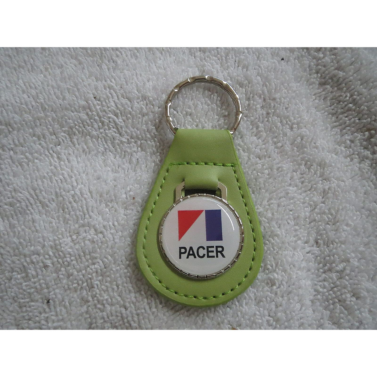 1975 1976 1977 1978 1979 AMC PACER LOGO EMBLEM LEATHER KEYCHAIN - GREEN
