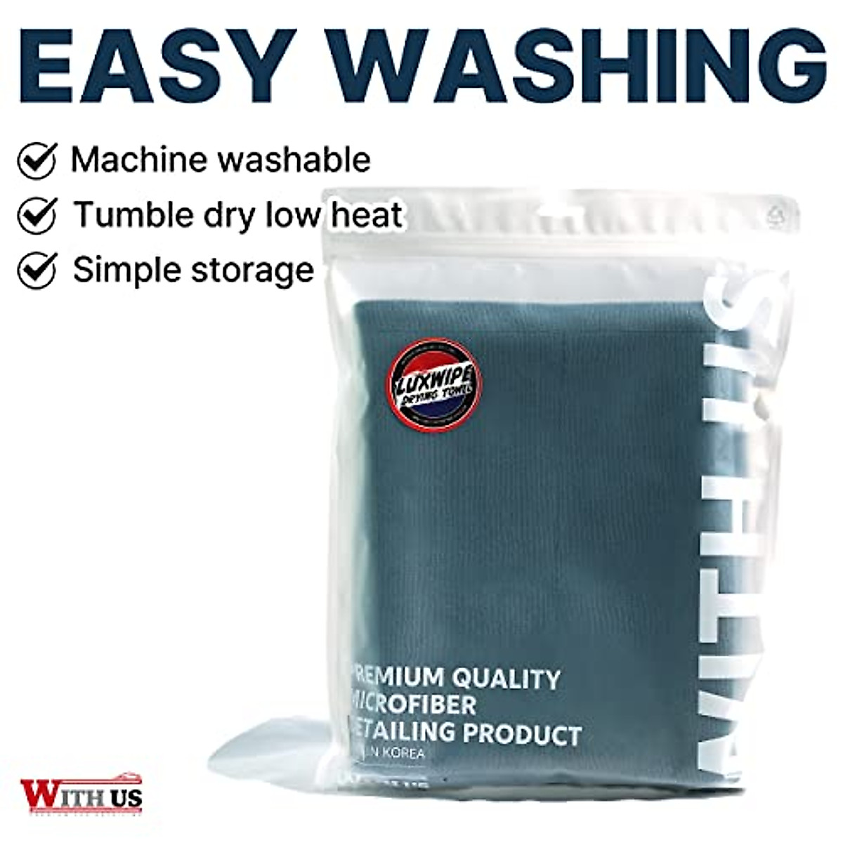 WITHUS LuxWipe Korean Microfiber Towels for Cars - Large Size for Cleaning, Drying & Car Care, Premium Cloth Featuring Lint-Free Edge-Less to Prevent Scratching 20 x 28